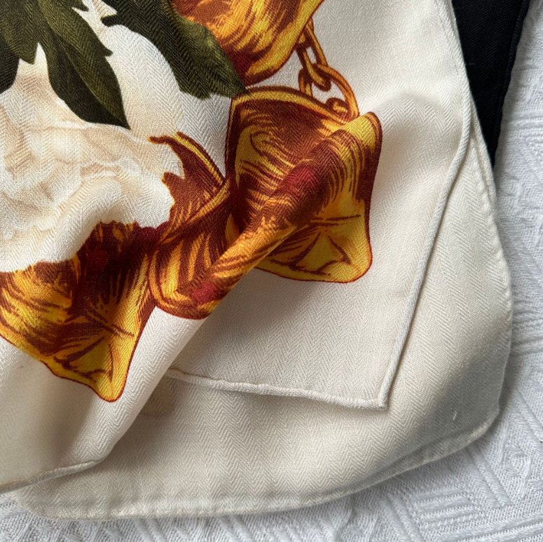 70% Cashmere & 30% Silk Wrap Scarf Shawl white flower Bandana Kerchief ...