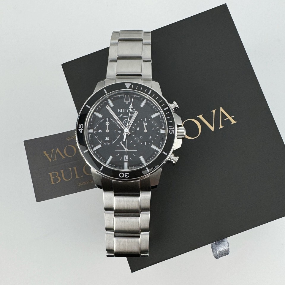Bulova Marine Star 96B272 Chronograph Black Dial Stainless Steel Men's ...