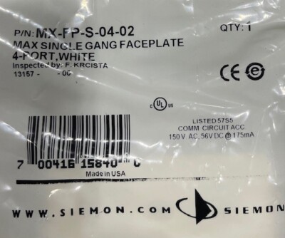 Siemon MC-FP-S-04-02 4 DATA PORT SINGLE GANG FACEPLATE *LOT OF 10 | eBay