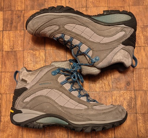 MERRELL CASTLE ROCK BLUE LEATHER HIKING BOOTS 9 0714 | eBay