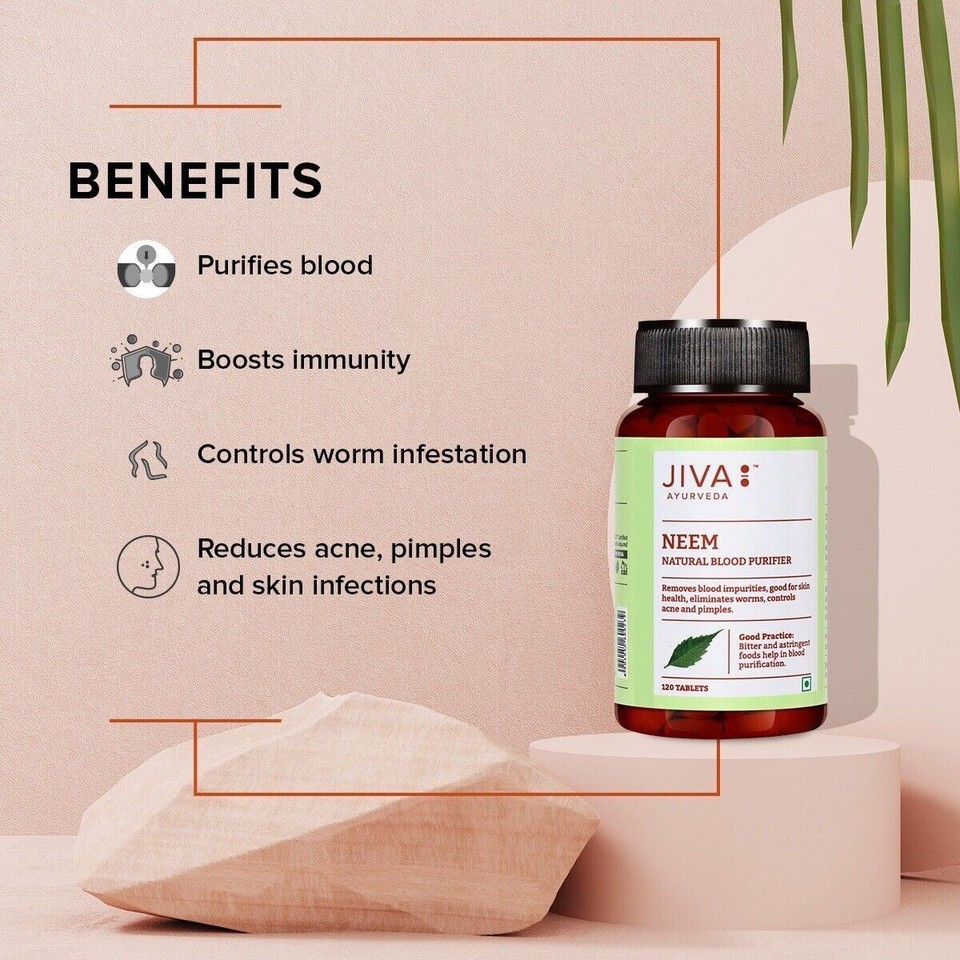 JIVA AYURVEDA Neem 120 Tablets Natural Blood Purifier Medicine Controls ...