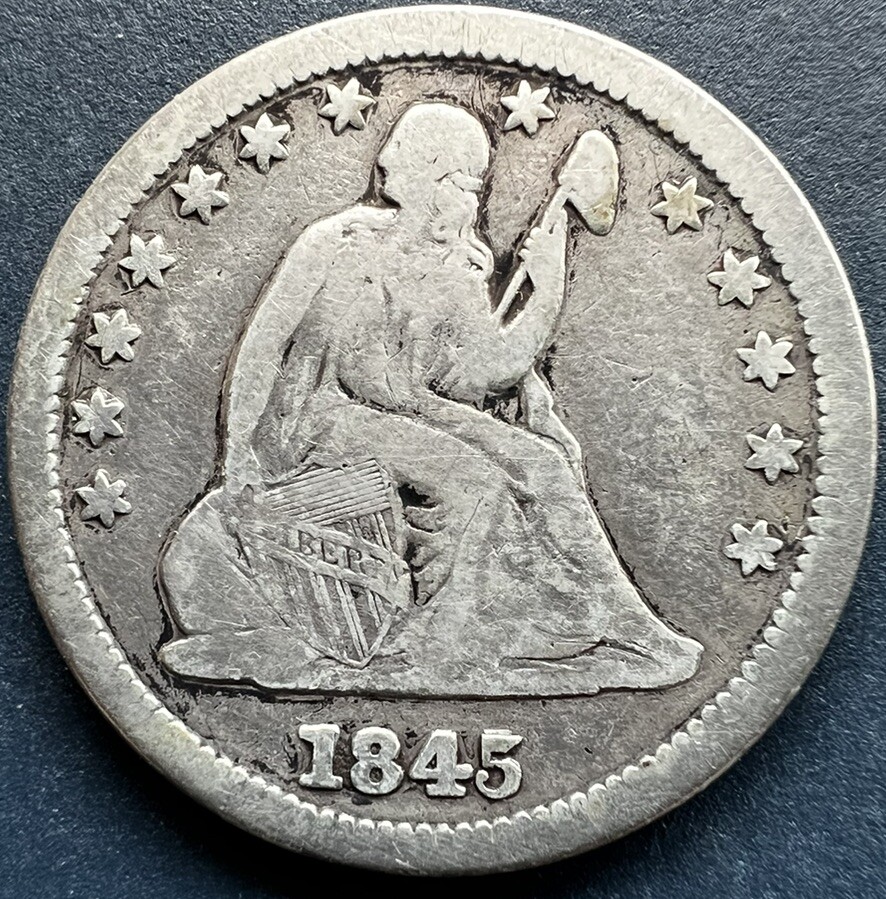 1845 Seated Liberty Quarter - 90% Silver - Fine Details - Nice Coin! | eBay