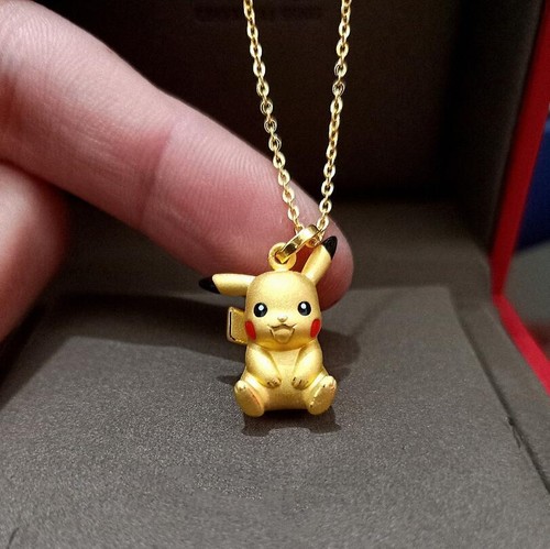 Adorable 3D Yellow Pikachu Pokémon Gold Plated Pendant Chain Necklace ...