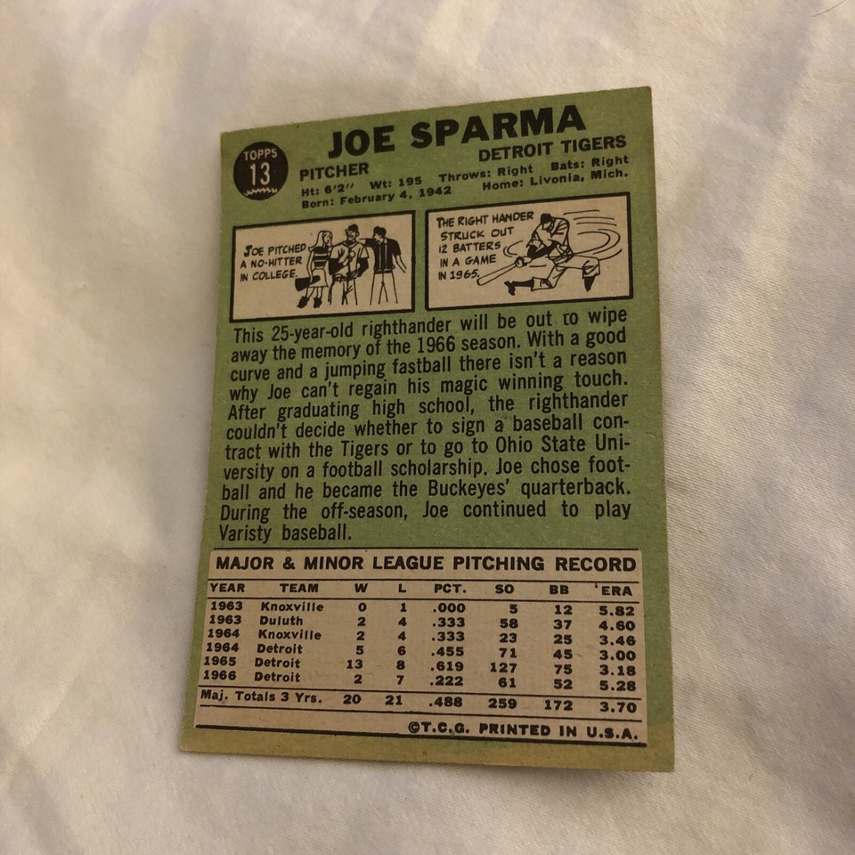 1967 TOPPS #13 JOE SPARMA - TIGERS - | eBay