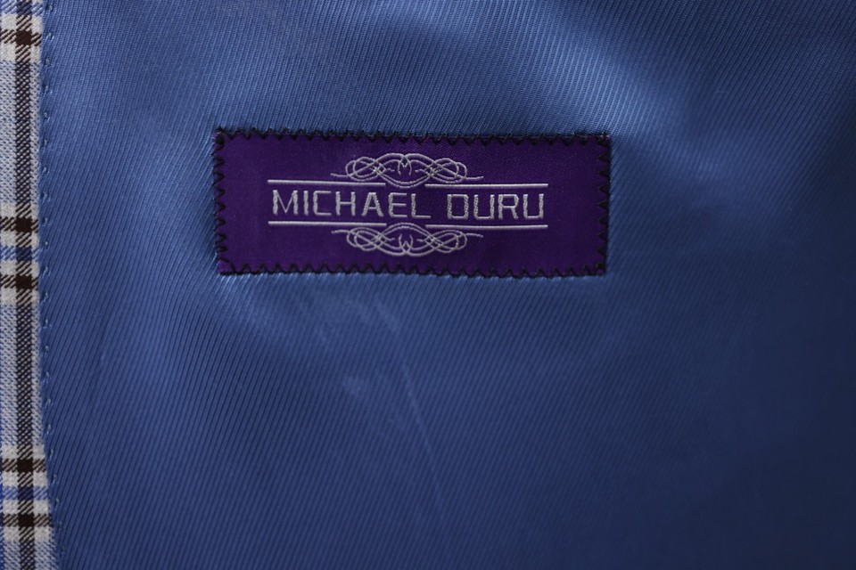 MICHAEL DURU mens blue WINDOWPANE REDA WOOL sport coat suit jacket ...