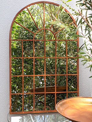 PROVINCIAL FRENCH arched OUTDOOR garden WINDOW MIRROR 78x50 cm RUST NEW ...
