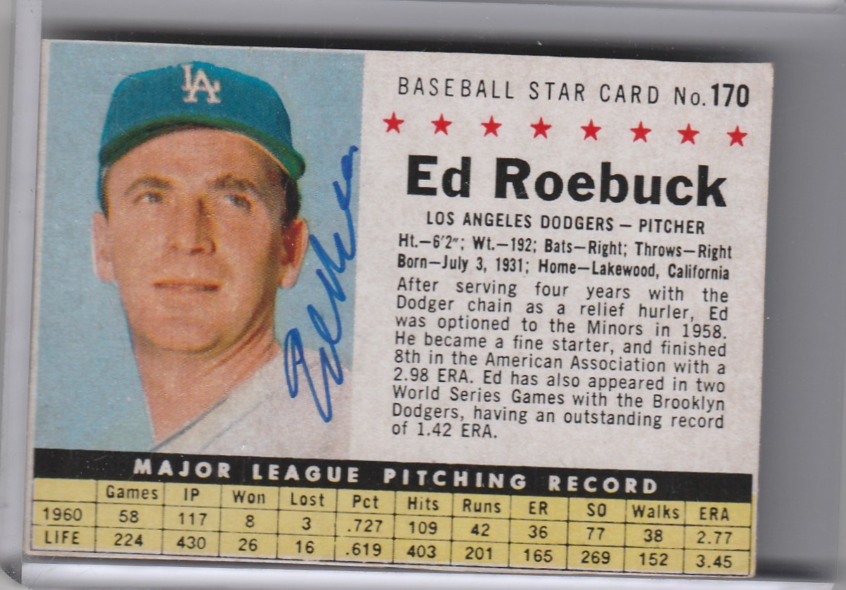 1961 POST CEREAL #170 ED ROEBUCK AUTOGRAPH LOS ANGELES DODGERS 1308 | eBay
