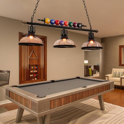 38'' Hanging Pool Table Pendant Lamp Game Room Party 3-Lights Billiard ...