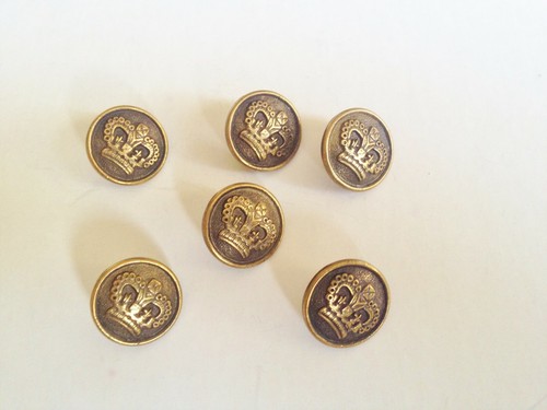 6 Metal Military buttons Heraldic Crown Coronet shank Antique bronze ...