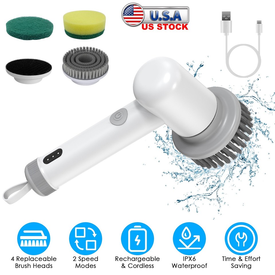 New Cordless Electric Spin Scrubber - Handheld Brush with 2 Speeds & 3 ...