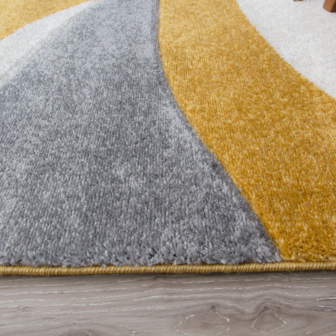 Ochre Mustard Rugs For Living Room Modern Soft Warm Yellow & Grey ...