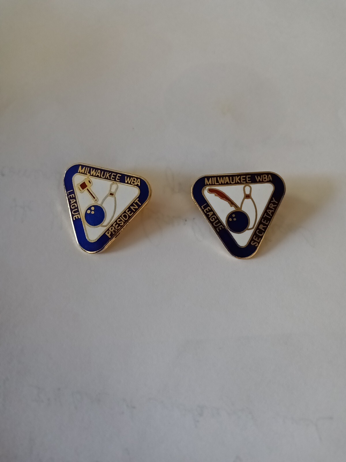 2 Enamel Triangular Milwaukee WBA League Lapel Pins President And ...