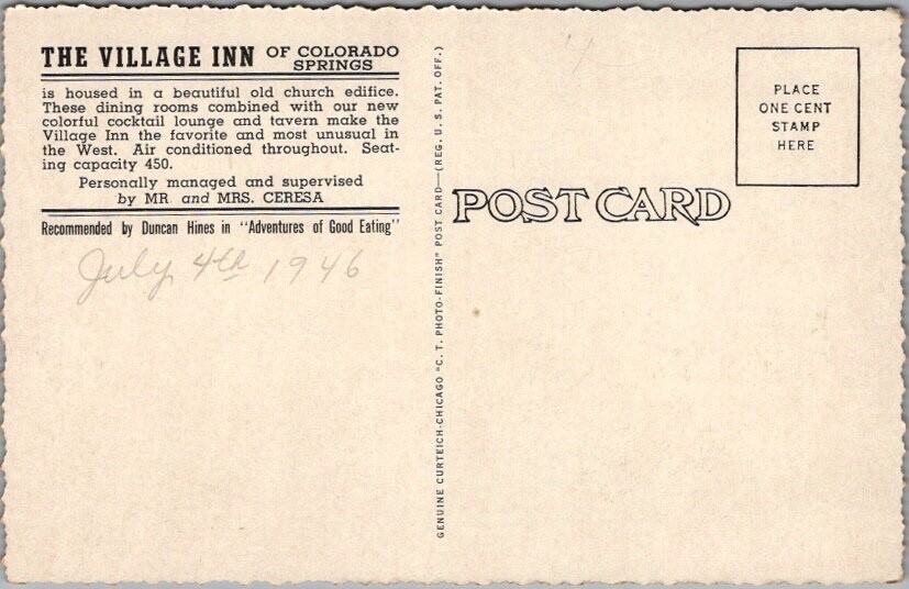 Vintage COLORADO SPRINGS Postcard THE VILLAGE INN Multi-View Curteich ...
