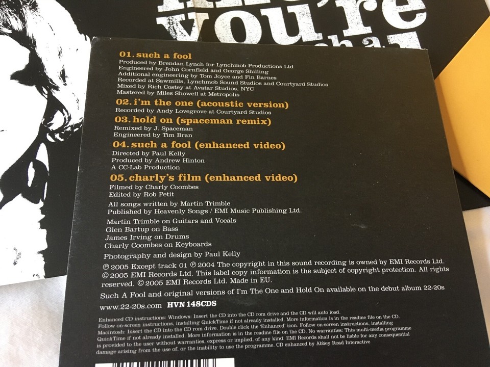 22-20s: Such a Fool Near mint Ltd Ed Enhanced CD single + poster 2 ...