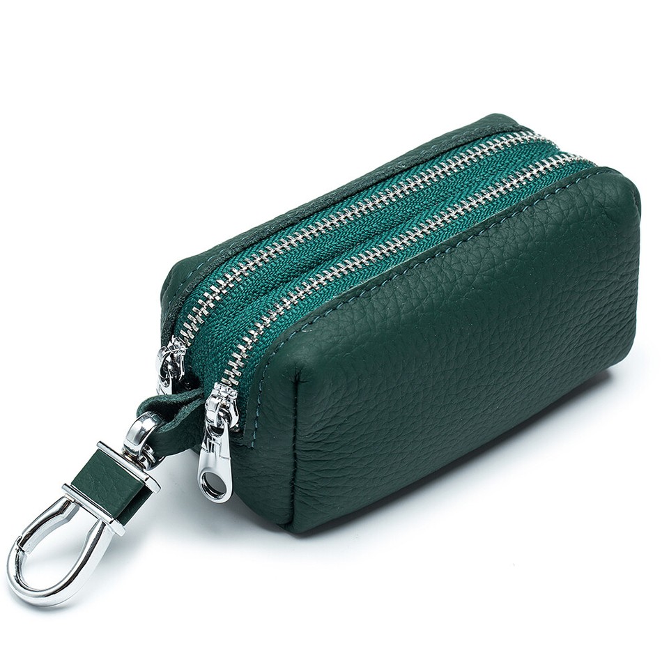 Genuine Leather Car Key Case Wallet Unisex Double Zipper Keychain Coin ...