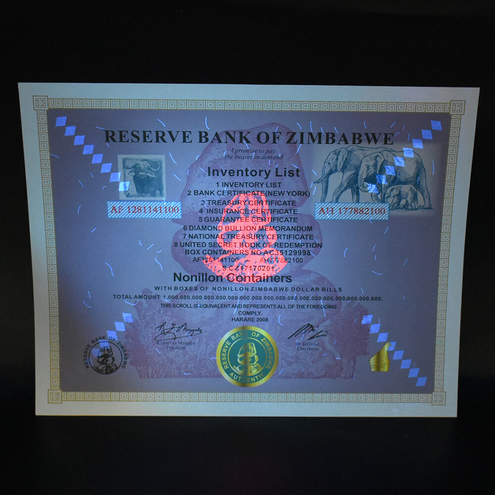 100pcs Nonillion Containers 54 Zeros Zimbabwe Paper Money Certificate ...