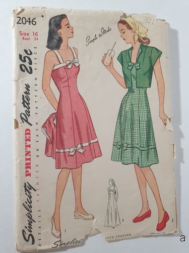 Simplicity 2046 Vintage 1940s Dresses & Jackets Sewing Pattern Size 16 ...