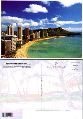 Hawaii Honolulu Waikiki Beach Shoreline Diamond Head Ocean Water VTG ...
