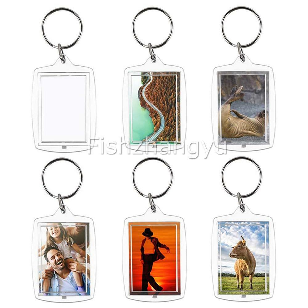 100pcs Clear Acrylic Blank Keyring Photo Insert Frame Keyrings DIY Key ...