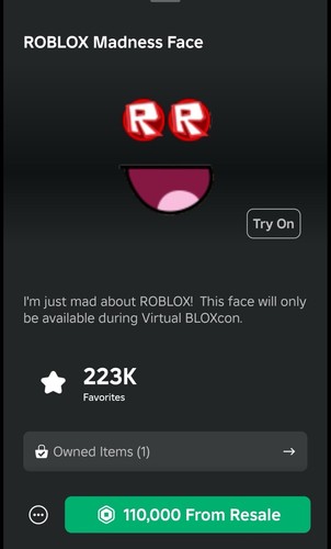 Roblox Madness Face Limited | eBay