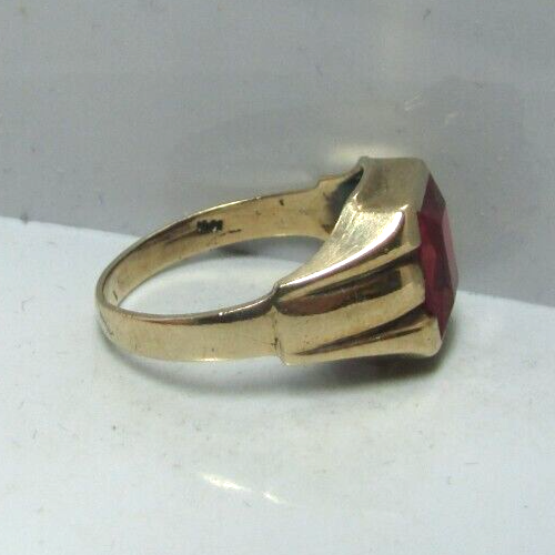 Vintage RS Co Men's Art Deco 10K Yellow Gold Lab Created Ruby Signet ...