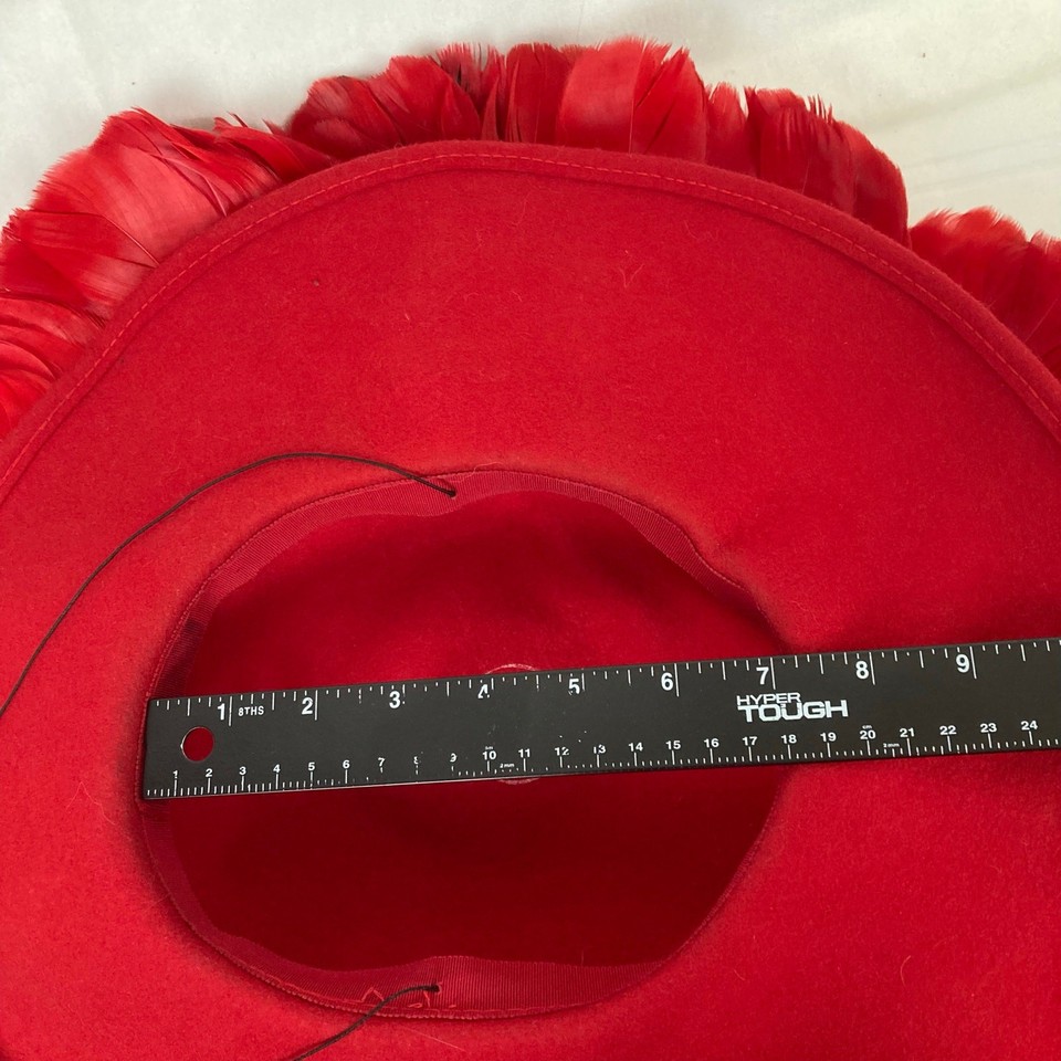 Michael Howard Wool Hat Christmas Red Black Feathers Brim Bold Glamour ...