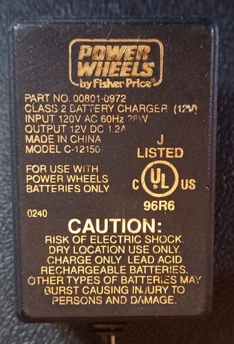 Genuine OEM Power Wheels 12 Volt Battery Charger Part No. 00801-0972 C ...