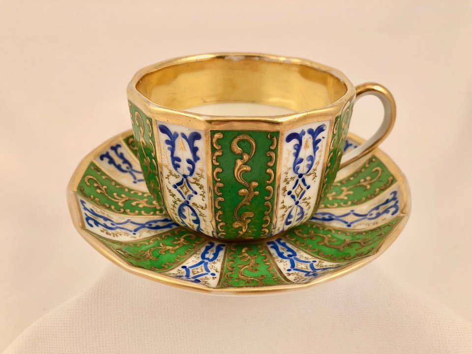 Antique Paris Porcelain Tea Cup & Saucer, Fancy Raised Enamel | eBay