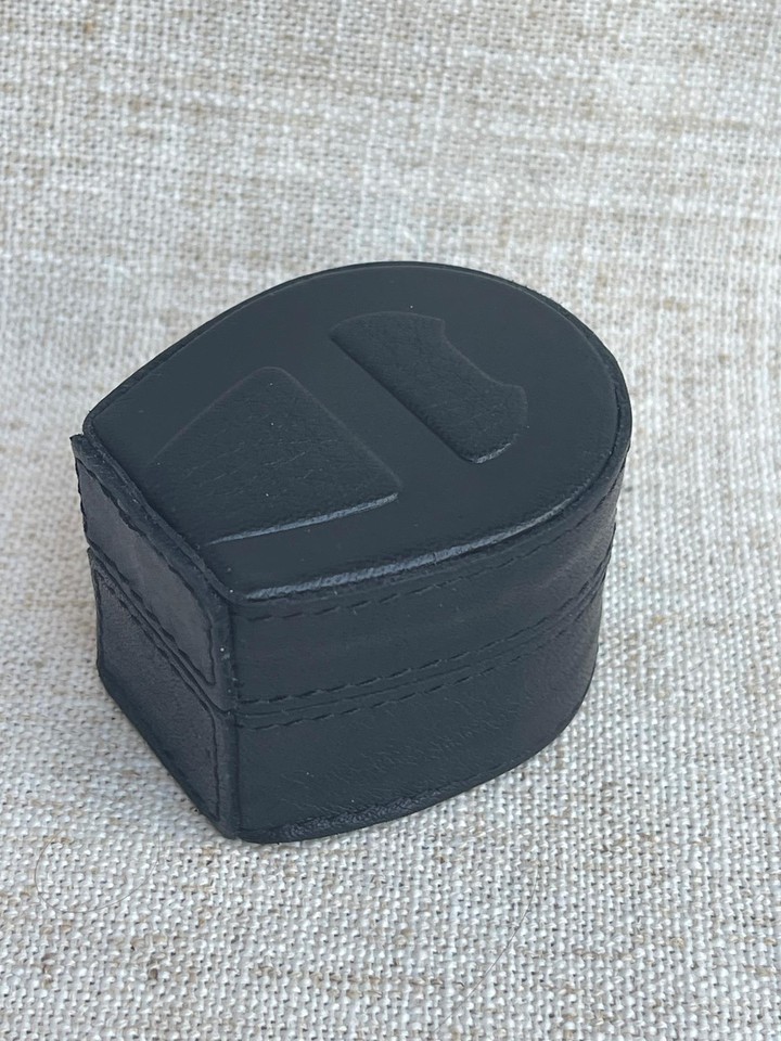 Etienne Aigner Small Black Jewelry Pill Box Leather Mirror Inside ...