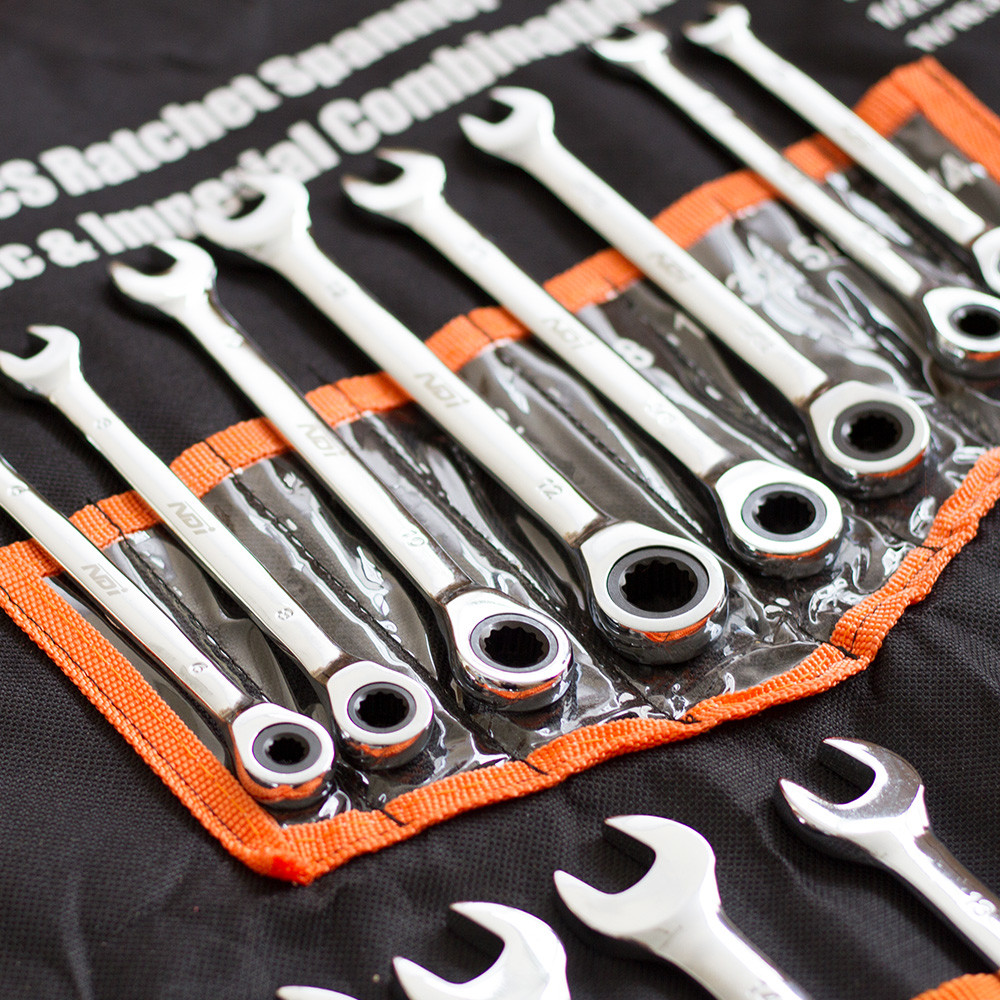 20Pc Ratchet Spanner Set Metric & Imperial Combination Open End Ring CR ...