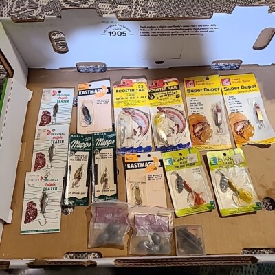 Vtg Tackle Lot, variety, lures, fishing fish Rooster Tail MEPS Evans ...