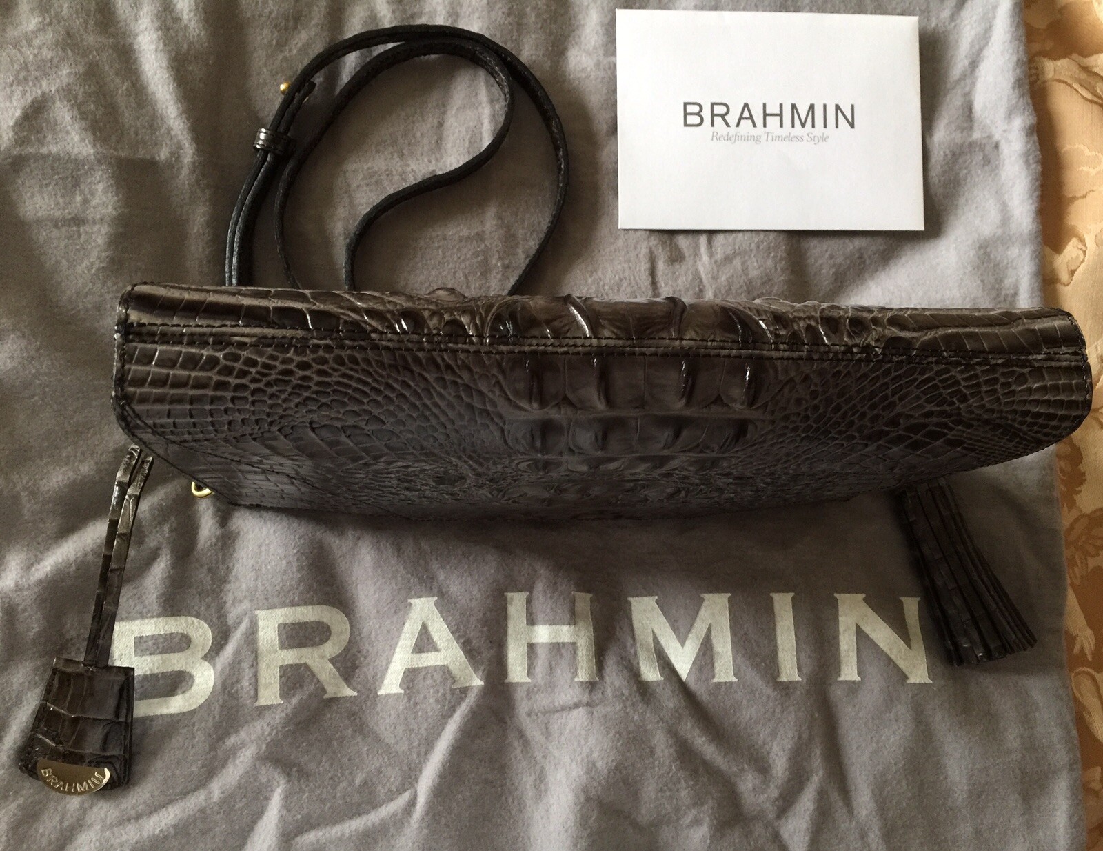 Brahmin Tablet Flap Caviar (Gray) Melbourne Croc Embo… - Gem