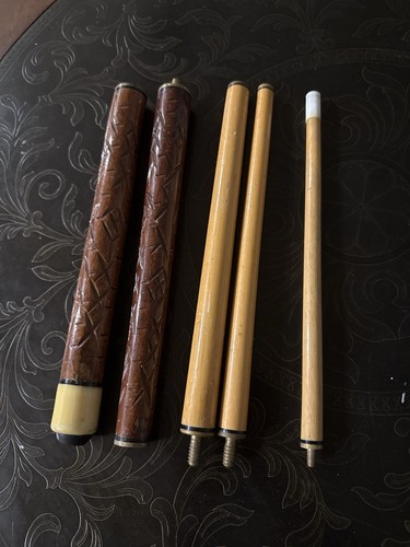 Vintage 5 Piece Hand Carved Wooden Pool Cue With Brass Fittings | eBay