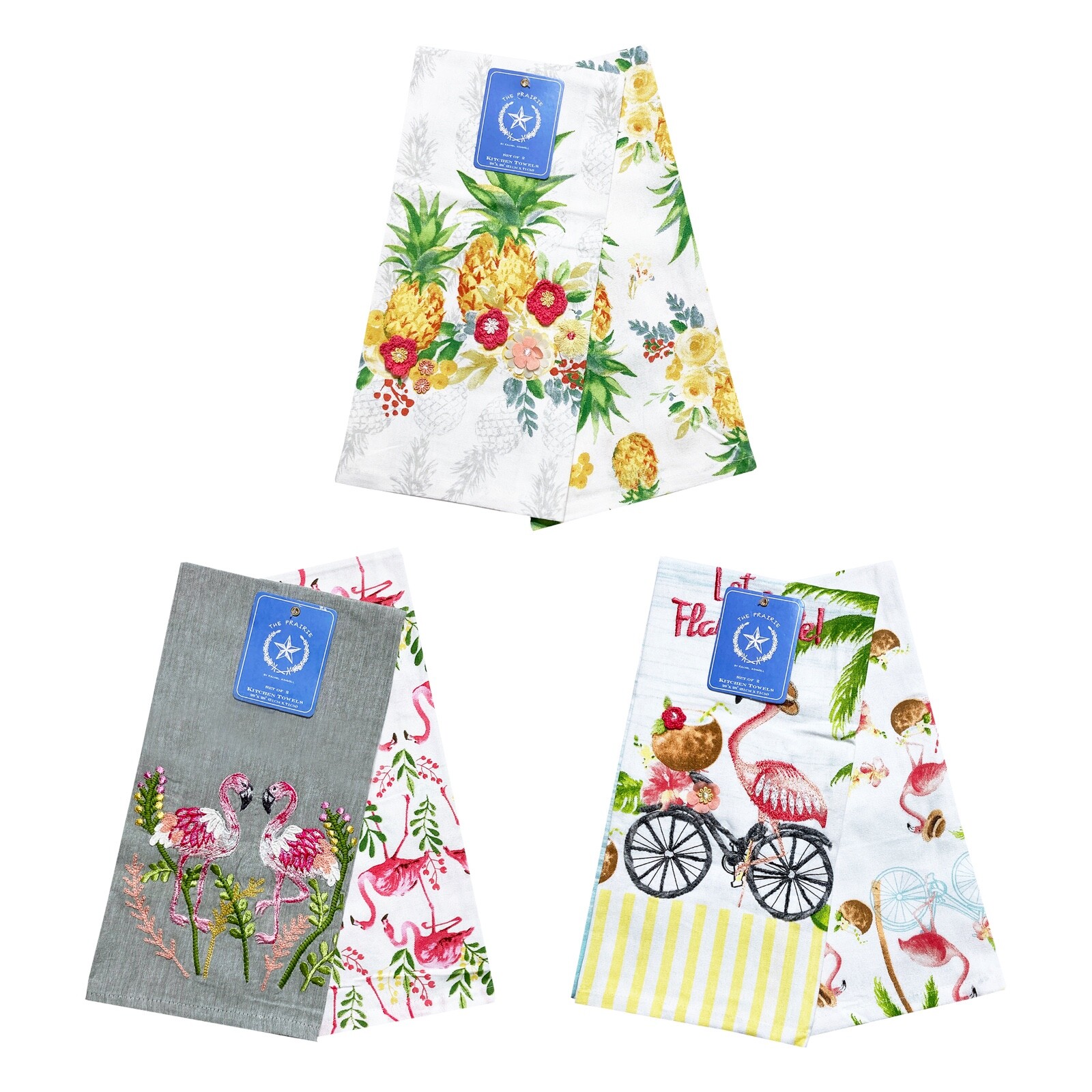 Rachel Ashwell Flamingo Tea Towel Set 2 The Prairie Embroidered ...