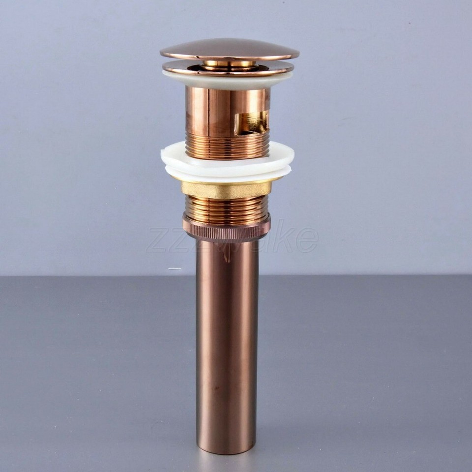 Rose Gold Brass Round Cap Pop UP Sink Basin Waste / Drain With Overflow ...