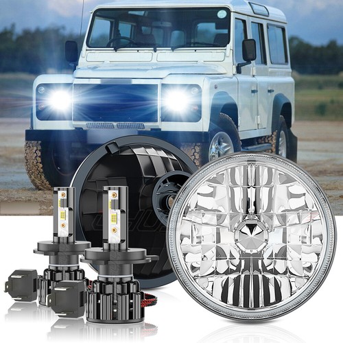 For Land Rover Defender 90 110 Pair 7" inch Round LED Headlights Hi/Lo ...