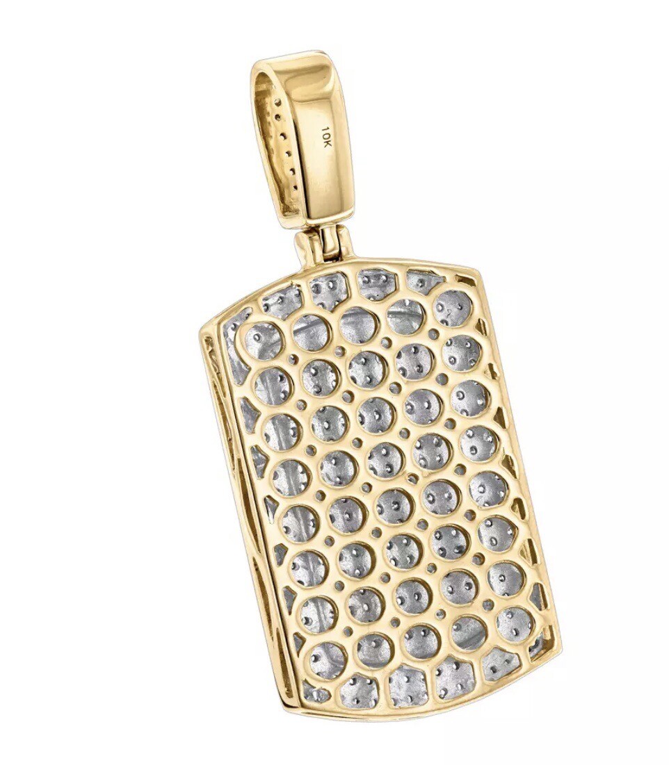 Diamond Dog Tags 10K Yellow Gold Iced Out Small Dog Tag Pendant | eBay
