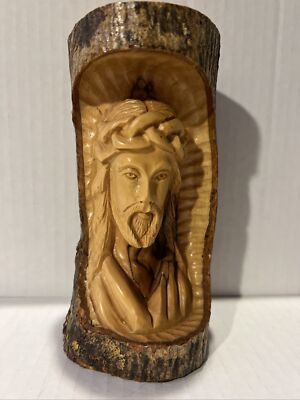 Jesus Face Christ Holy Head Bust Statue Olive Wood Hand Carved Tree Log ...
