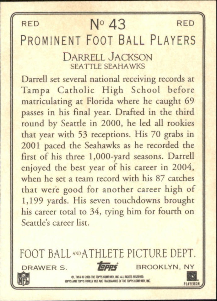 2005 Topps Turkey Red Red Seattle Seahawks Football Card #43 Darrell ...