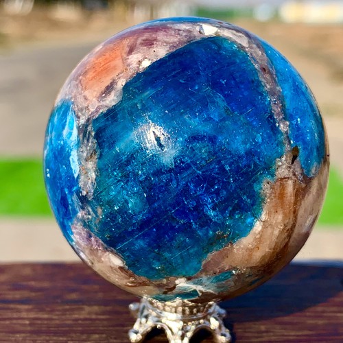 113GNaturalRare Blue Aptite+Sun Stone Sphere mineral sample energy ...