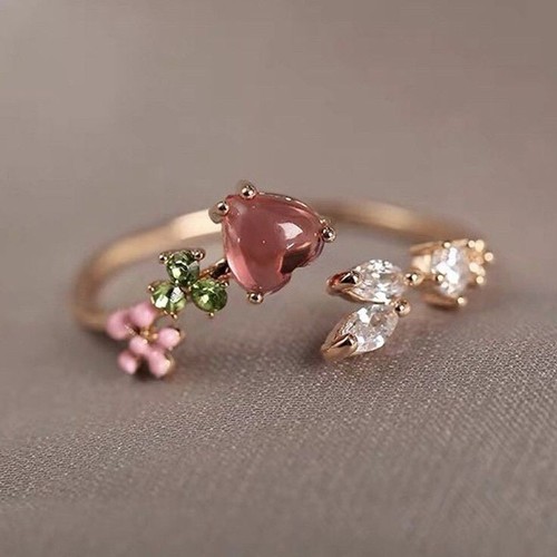 Simulated Ruby, Emerald, pink Opal & Moissanite Open Ring In Pure 10K ...