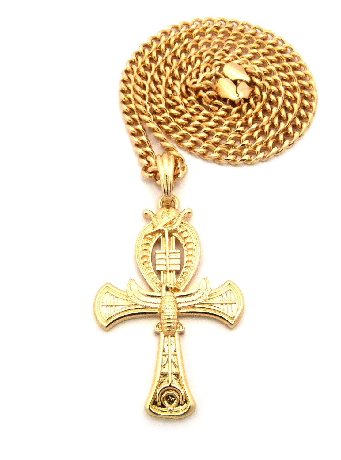 NEW EGYPTIAN ANKH CROSS PENDANT &24" CUBAN CHAIN HIP HOP NECKLACE ...