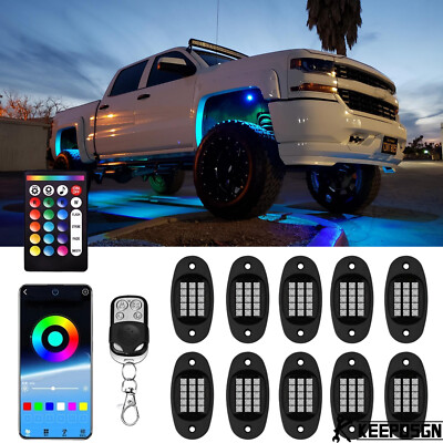 For Chevy Silverado 1500 2500HD 10X RGB LED Rock Lights Neon Underglow ...