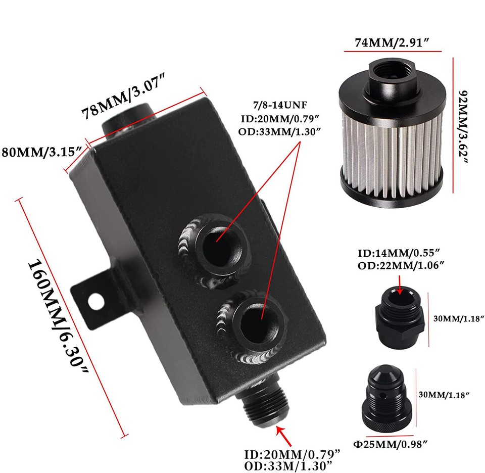 1L Oil Catch Can Reservoir Tank Breather Filter Baffled+10AN Fuel Line ...