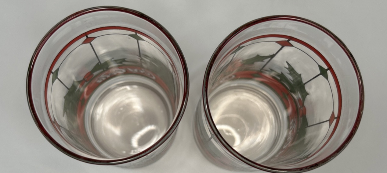 Lot of 2 Libbey Coca Cola Christmas Holly Berry Stained Glass Drinking ...