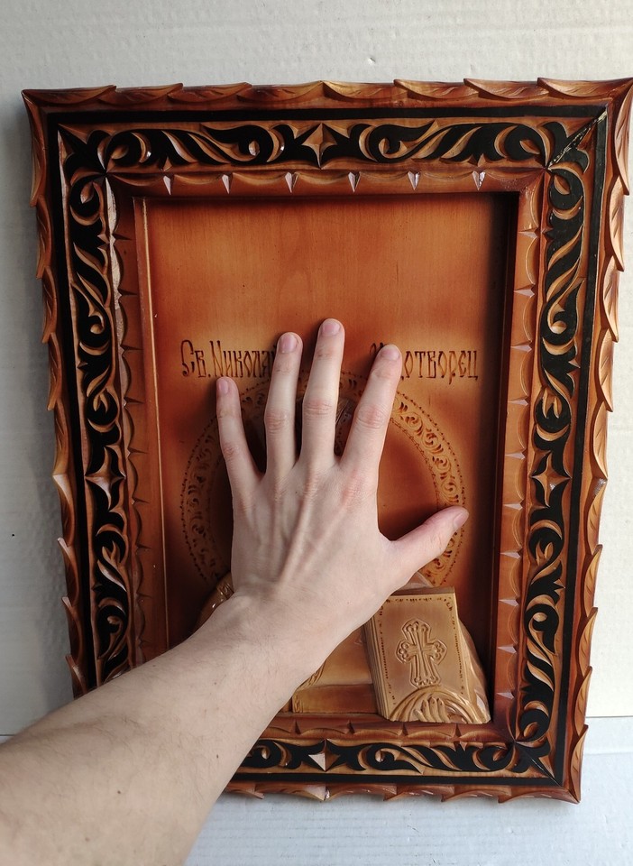 Big Vintage Wooden hand drawn icon. Nicholas the miracle worker ...
