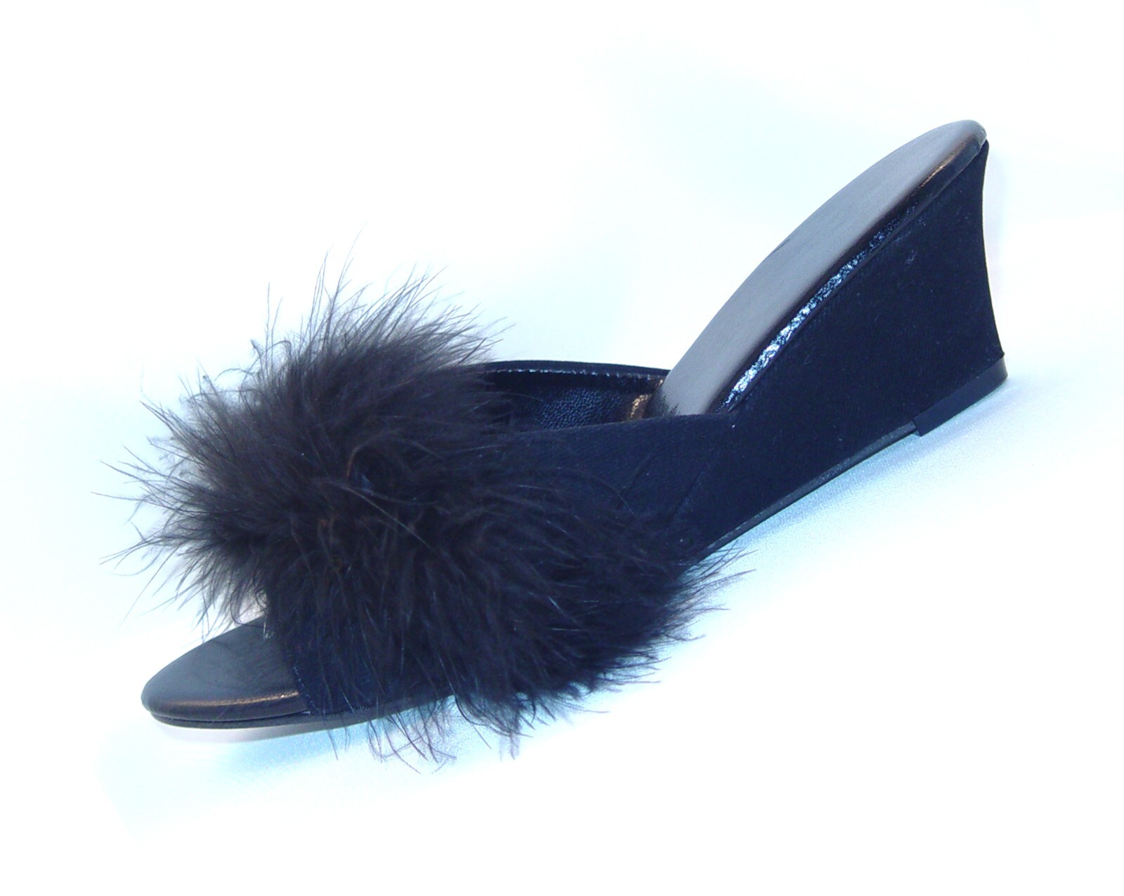 MicheleX 807 SLIM FIT Black Satin Wedge Sandals Slippers 2 inch Wedges ...