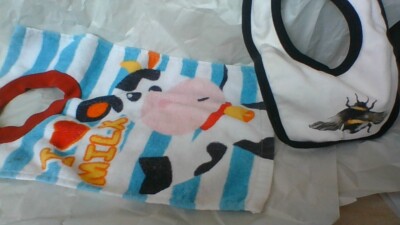 2 Cute Baby Bibs! One Victoria Beckham Bee Snap Back & 1 Cow Cotton ...