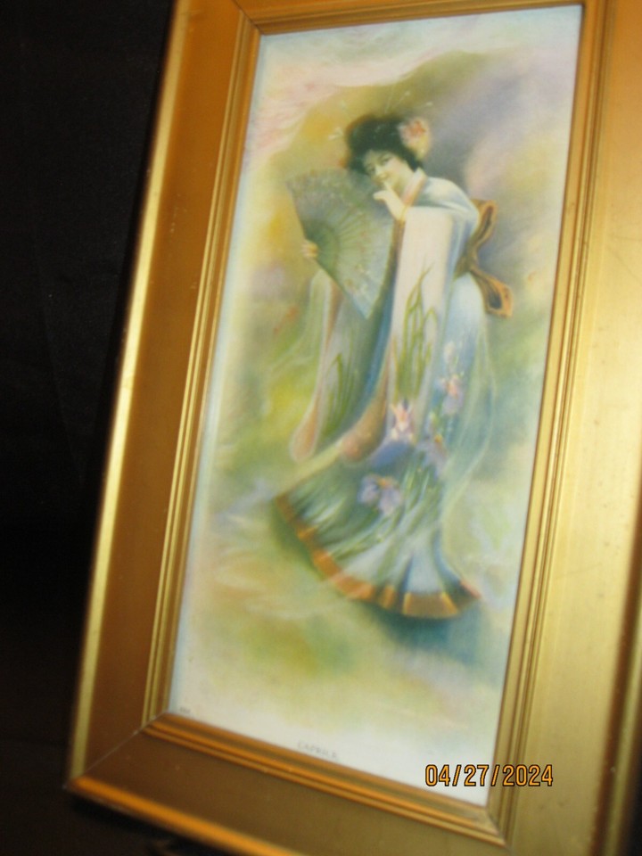 ANTIQUE J. ROSS BRYSON PRINT - GEISHA LADY IN BLUE KIMONO W/ FAN 7 1/2 ...