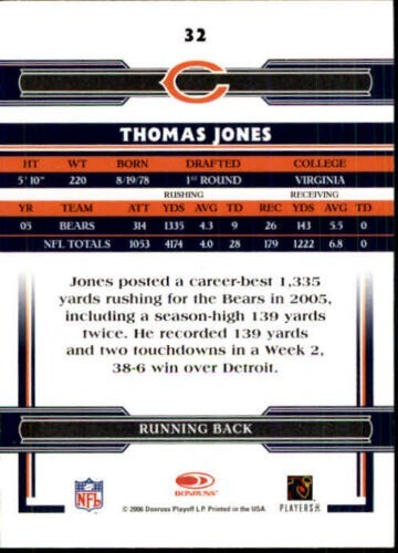 2006 Donruss Threads Football Card #32 Thomas Jones Chicago Bears | eBay
